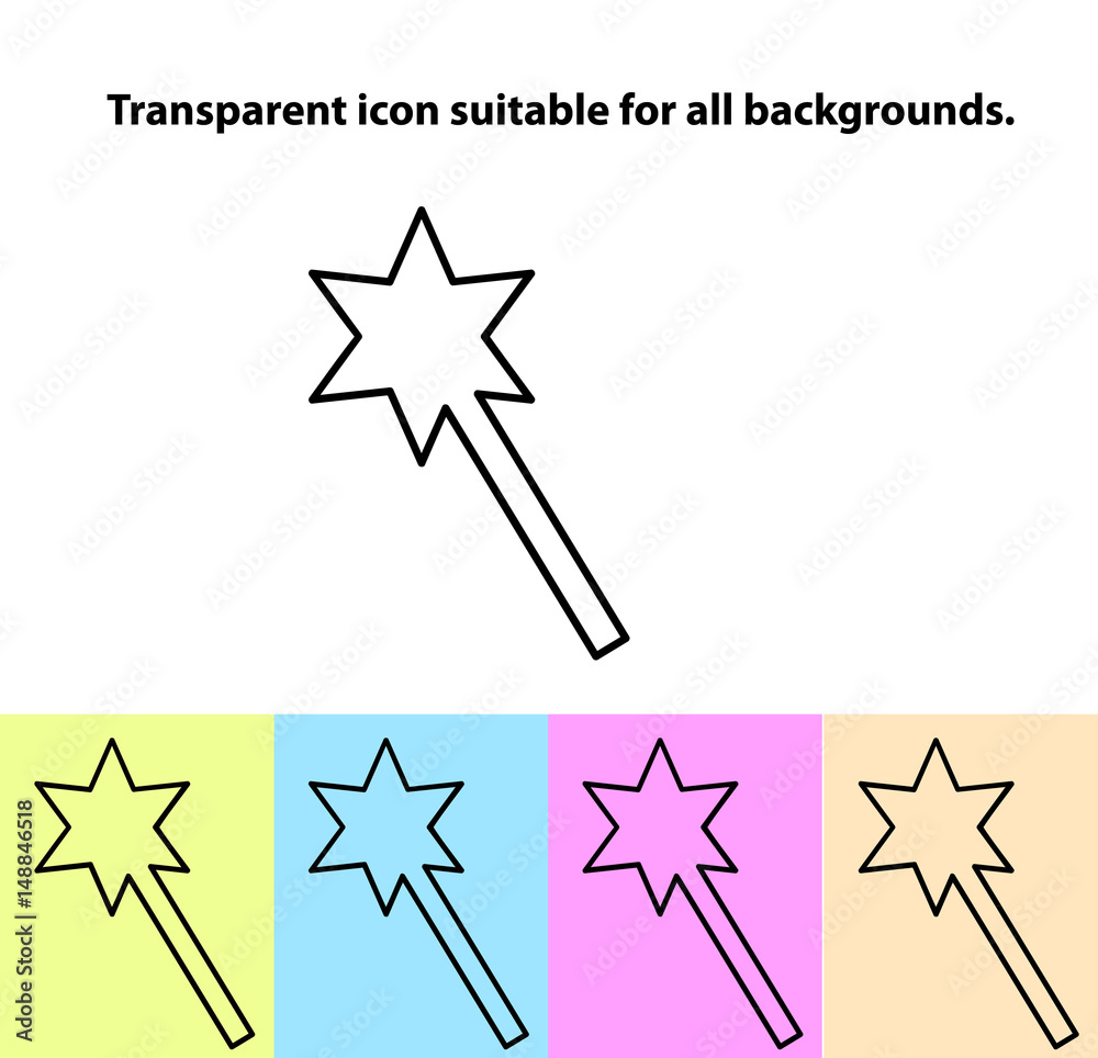 Simple outline transparent magic wand icon on different types of light ...