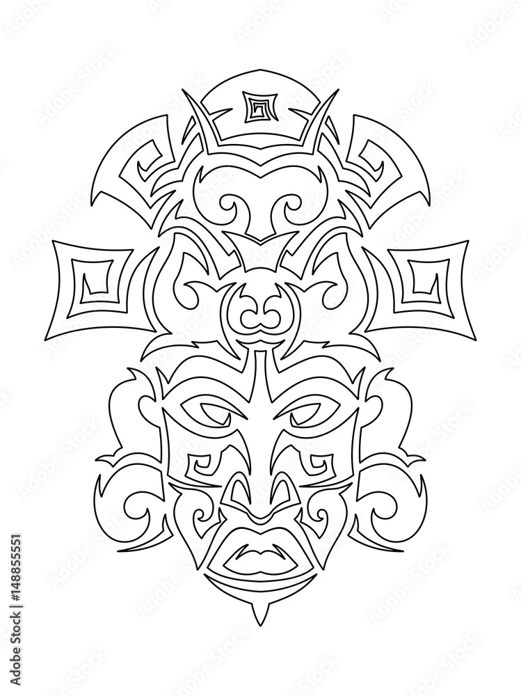 Ethnic mask icon or inca flat mask. Tribal ethnic mask vector ...