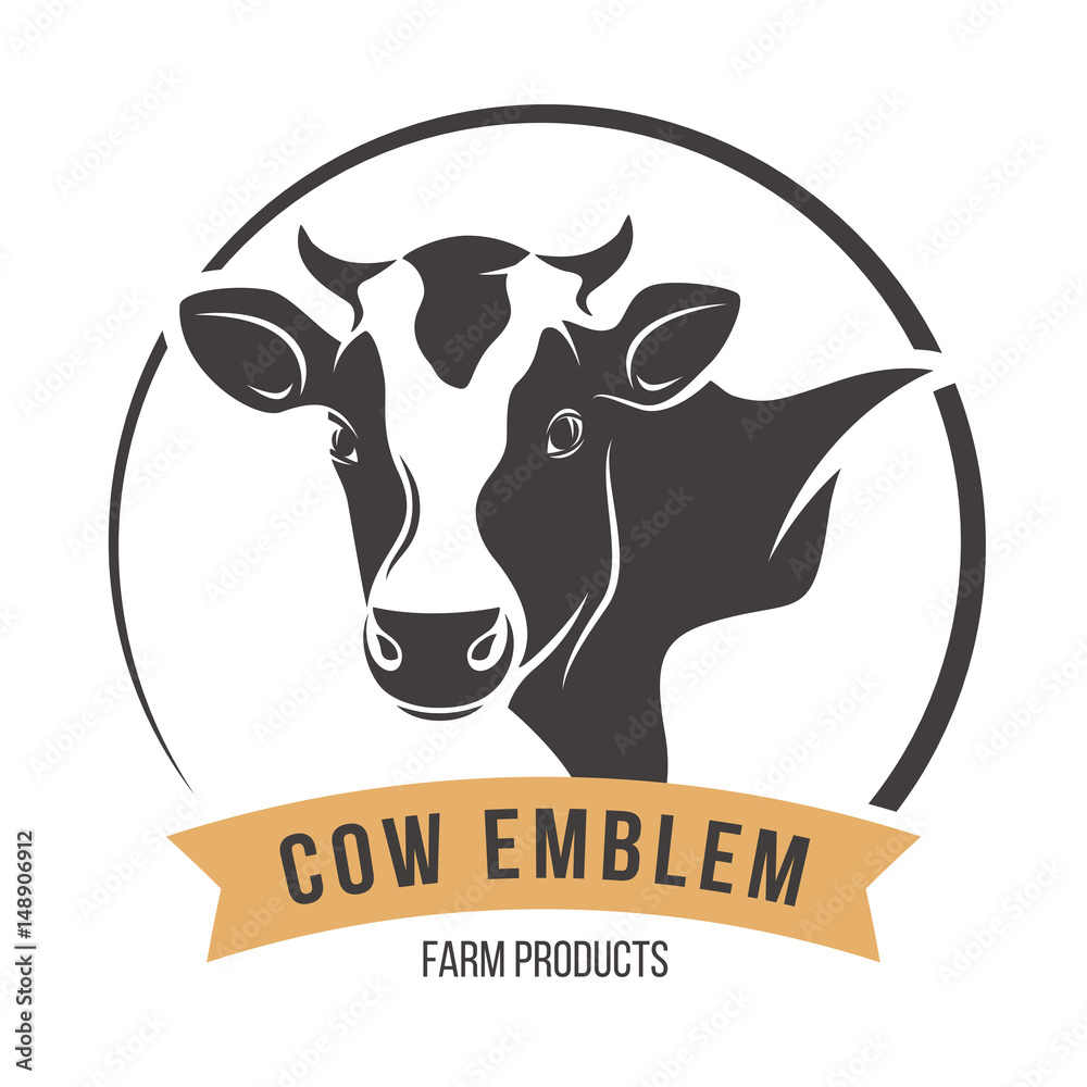Cow head silhouette emblem label. Vector illustration. Stock Vector ...