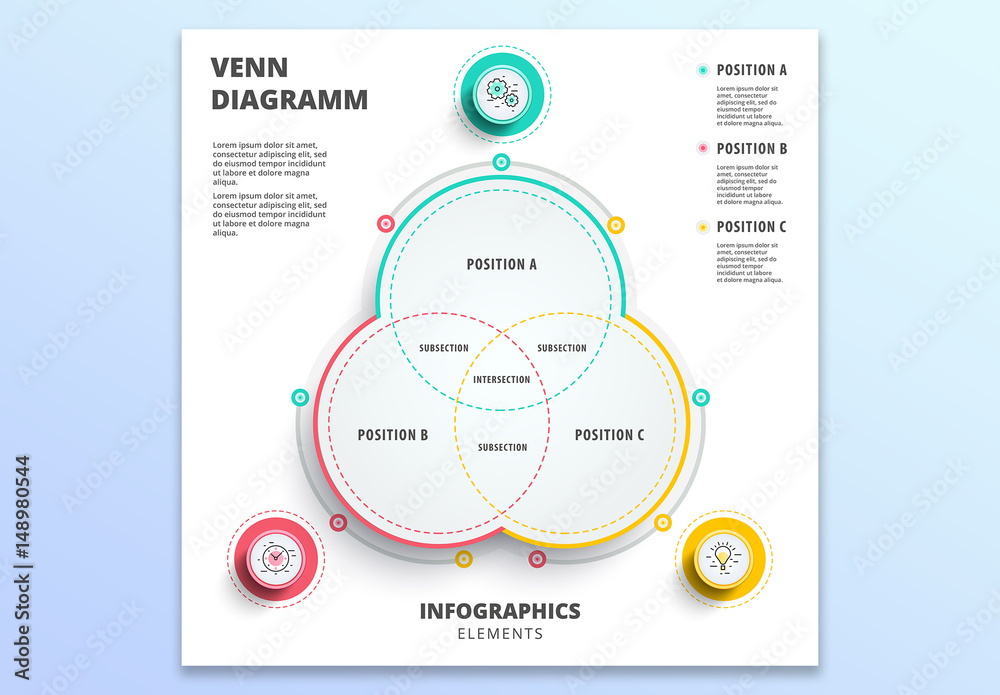 Venn Diagram Infographic with Illustrated Icons Stock Template | Adobe ...
