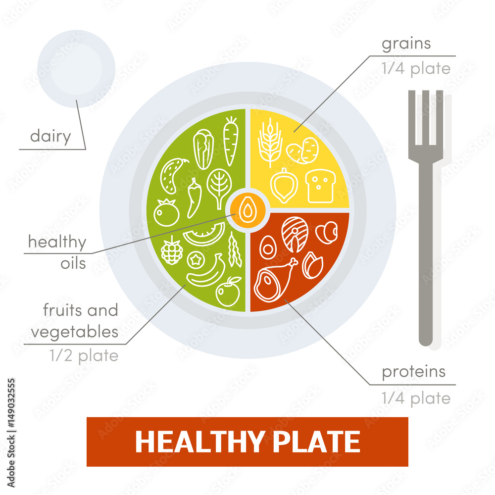 Healthy plate concept Stock Illustration | Adobe Stock