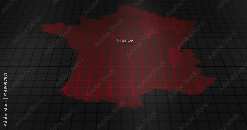 Futuristic Red digital ominous map of France Stock Video | Adobe Stock