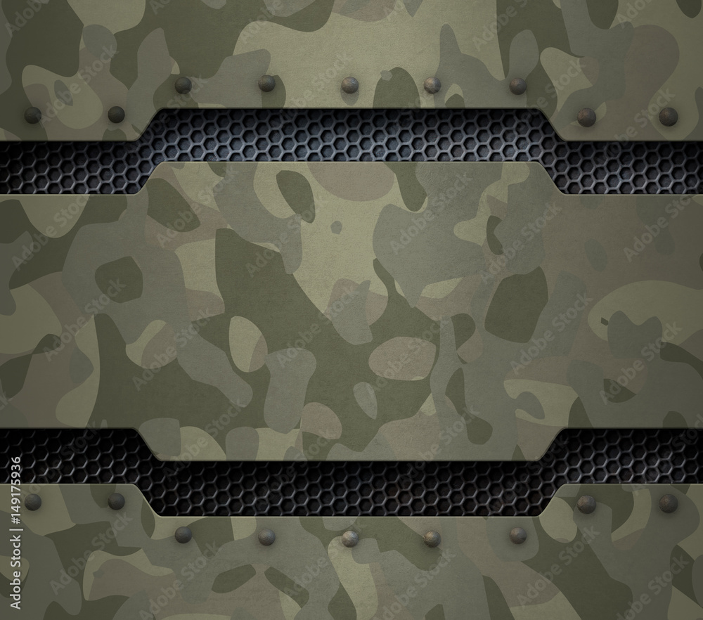 Grunge military metal background with camouflage and rivets 3d ...