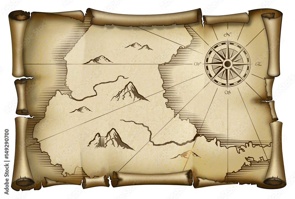 Old map scroll. Old map on a white background. Illustration Stock ...