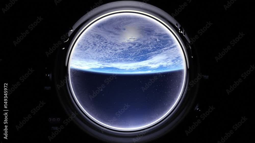 Earth as seen through window of International Space Station. Flight ...