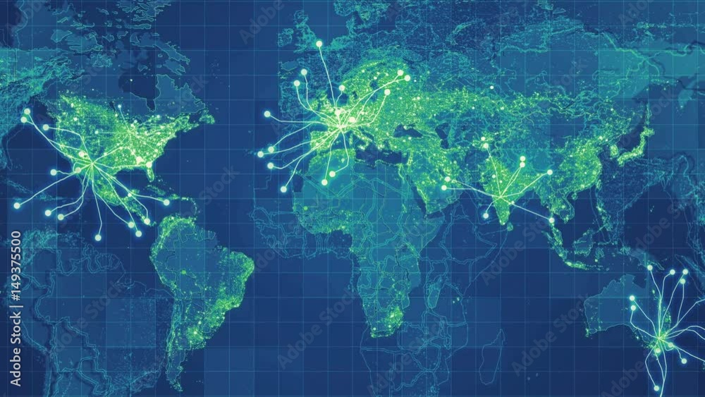 Green Global Maps Network Rollback. Animated World map with grid ...