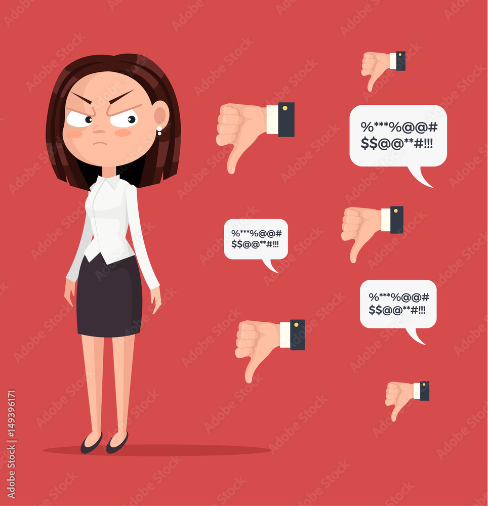 Sad unhappy unsuccessful business woman office worker character mascot ...