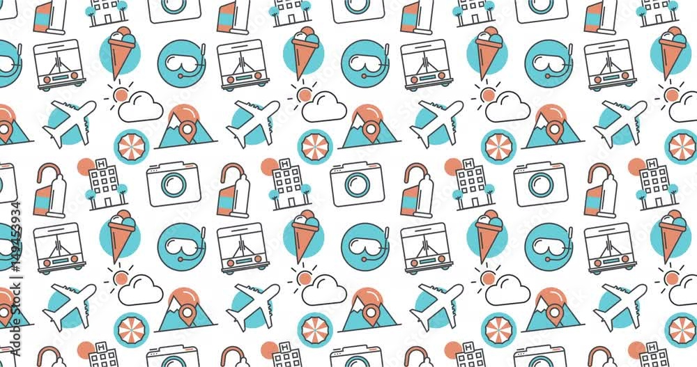 modern seamless texture background of flat travel, tourism icons. Stock ...