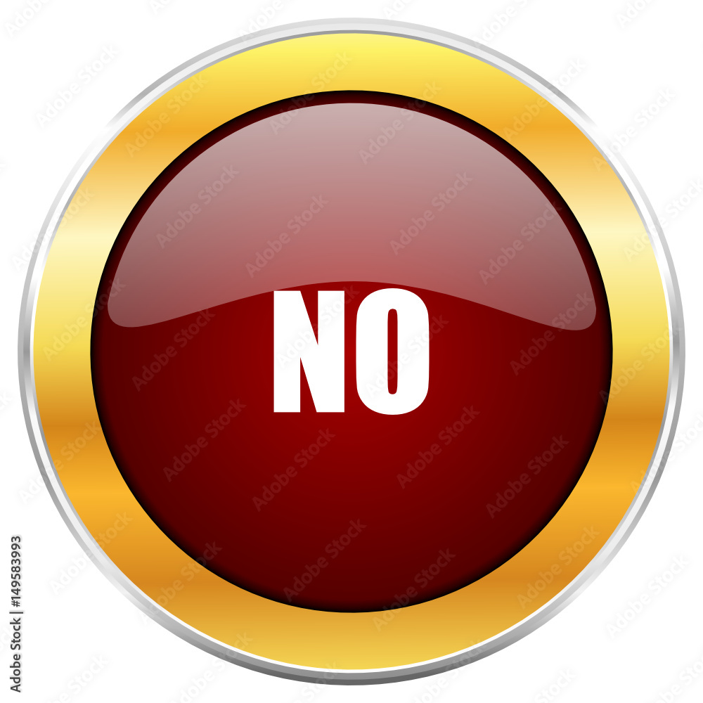 No red vector icon with golden border isolated on white background ...