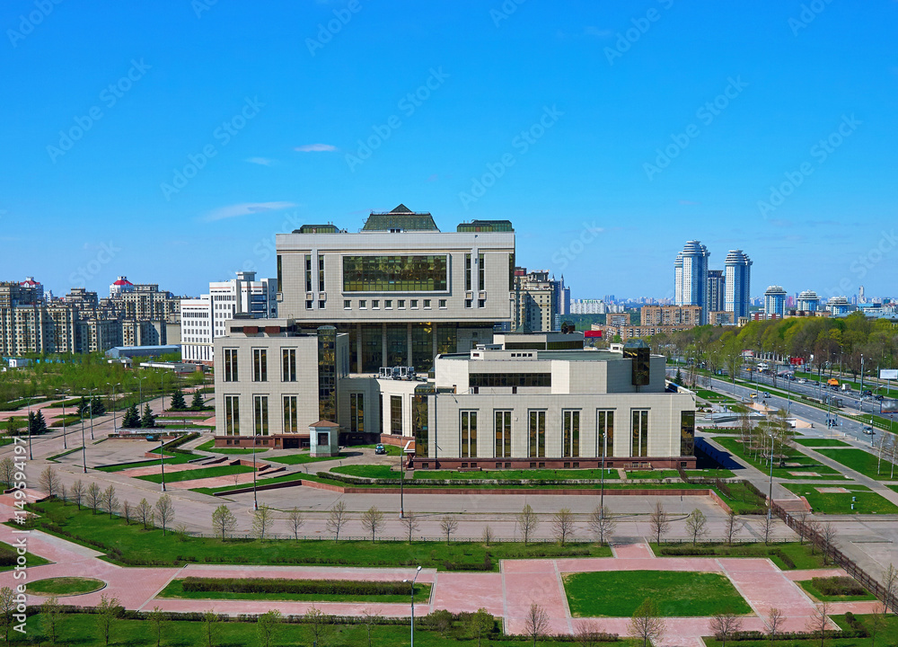 A modern building of the fundamental library in spring campus of ...