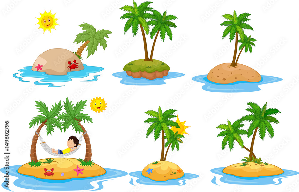 Cartoon tropical island collection set Stock Vector | Adobe Stock