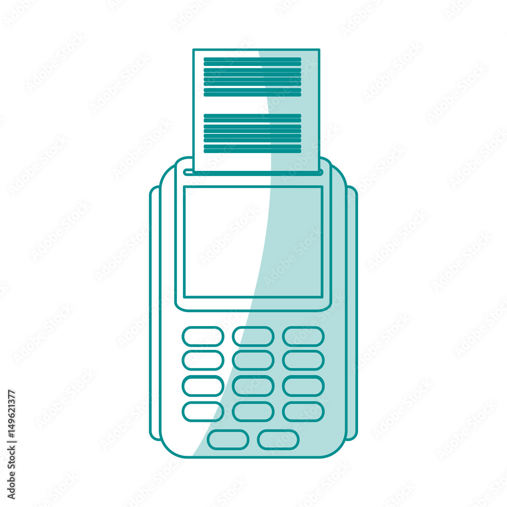blue silhouette shading image cartoon dataphone with receipter paper ...
