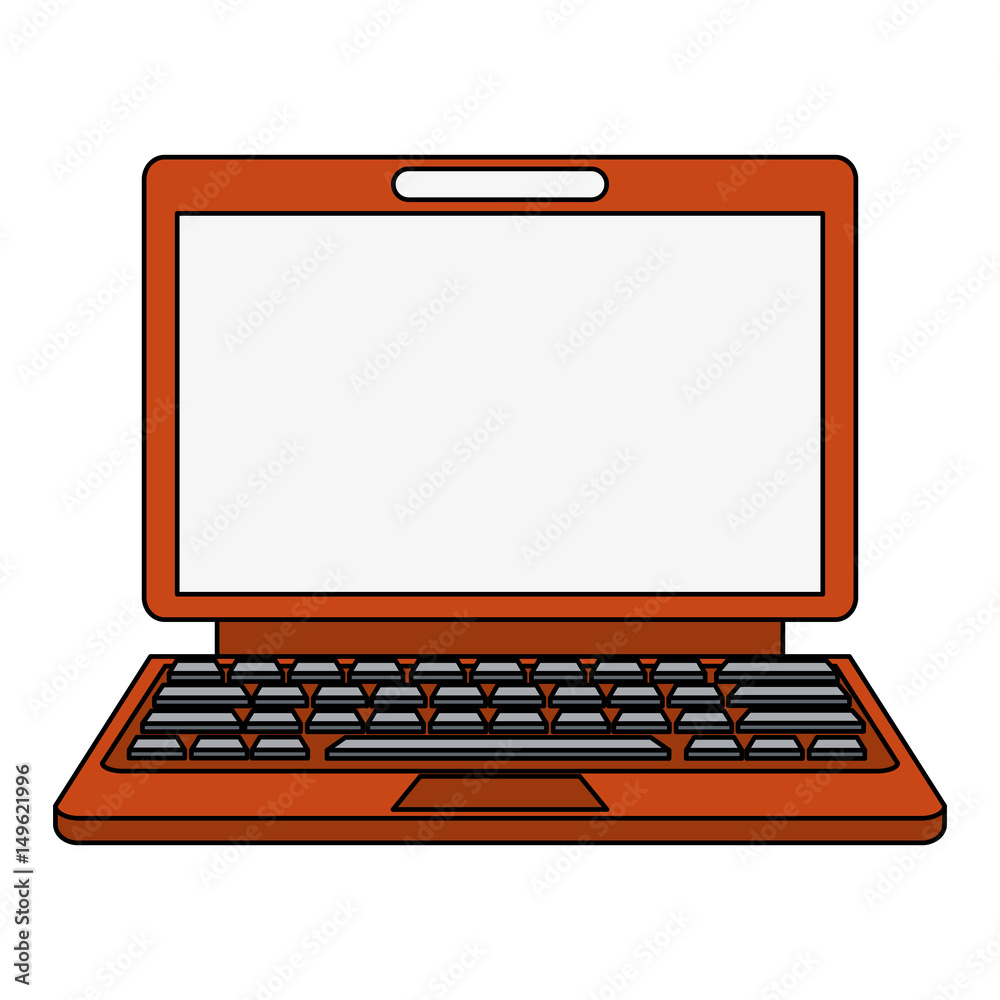 color image cartoon front view laptop computer tech device vector ...