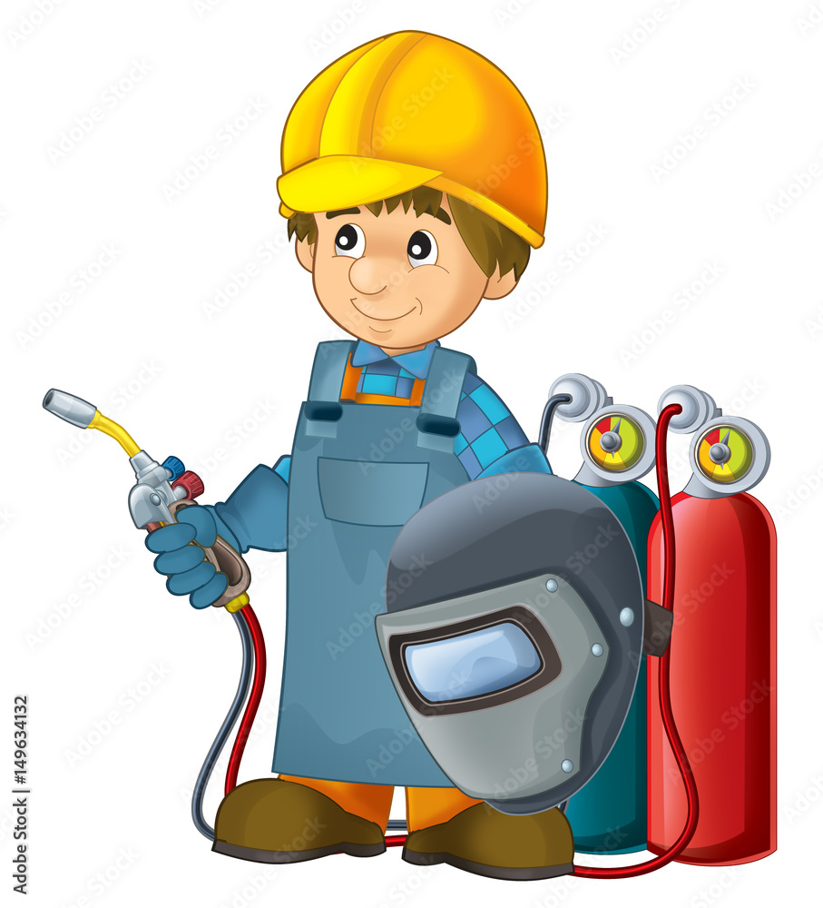 cartoon construction worker in some additional safety cover welder in ...