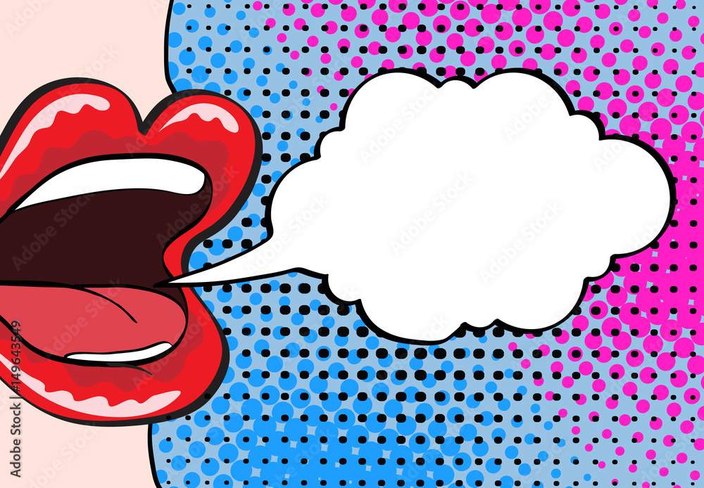 Pop art retro comic style vector illustration. Close up woman's talking ...