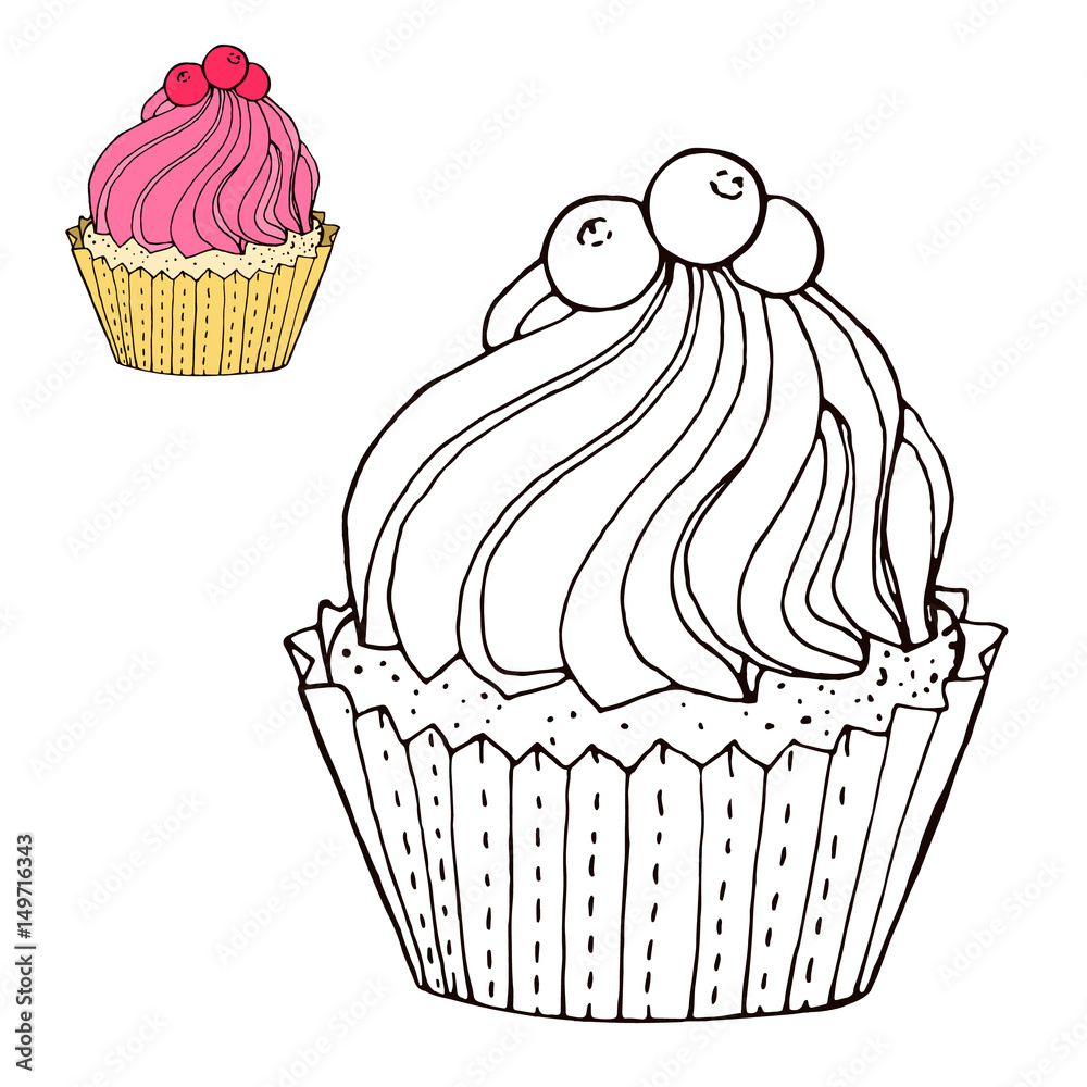 Coloring page with a cake. color version Stock Vector | Adobe Stock