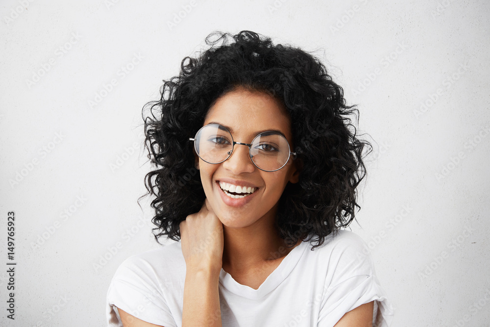 Positive human emotions. Portrait of beautiful and charming female ...