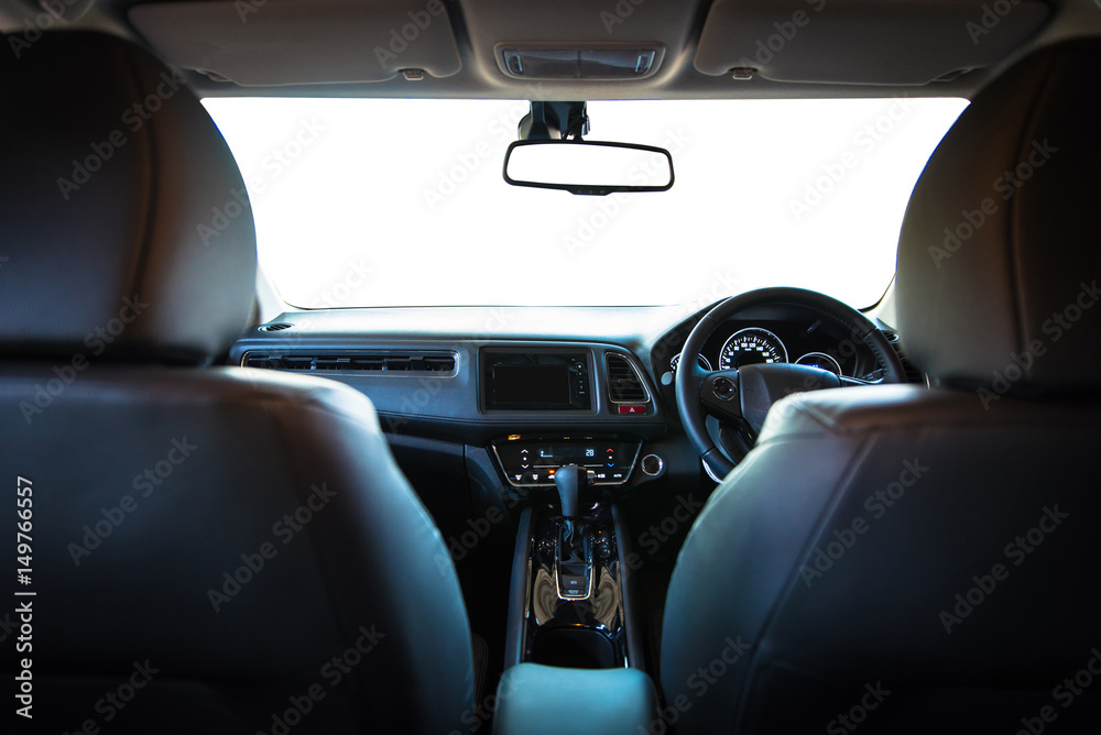 Closeup interior modern car console with full windscreen show space of ...