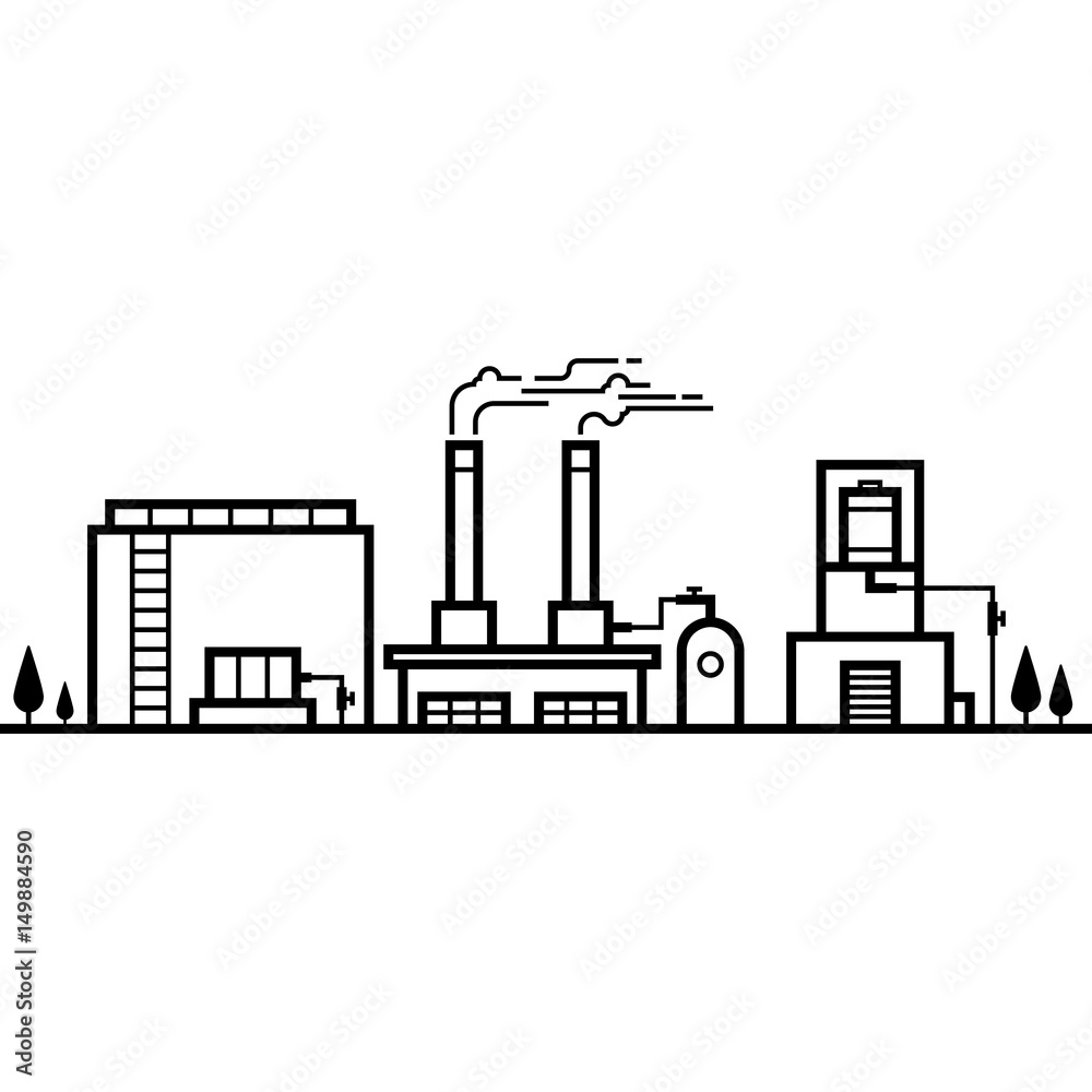 Skyline of factory industry black and white line Stock Vector | Adobe Stock