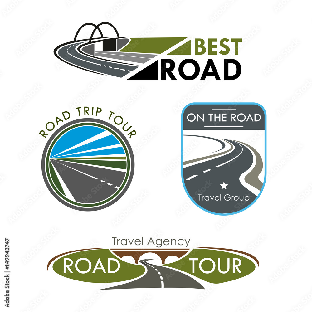 Vector icons set for road travel or trip company Stock Vector | Adobe Stock