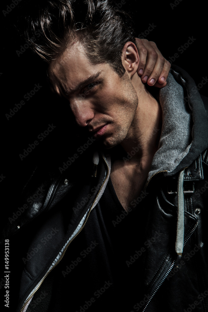 closeup picture of a man holding hand behind his neck Stock Photo ...