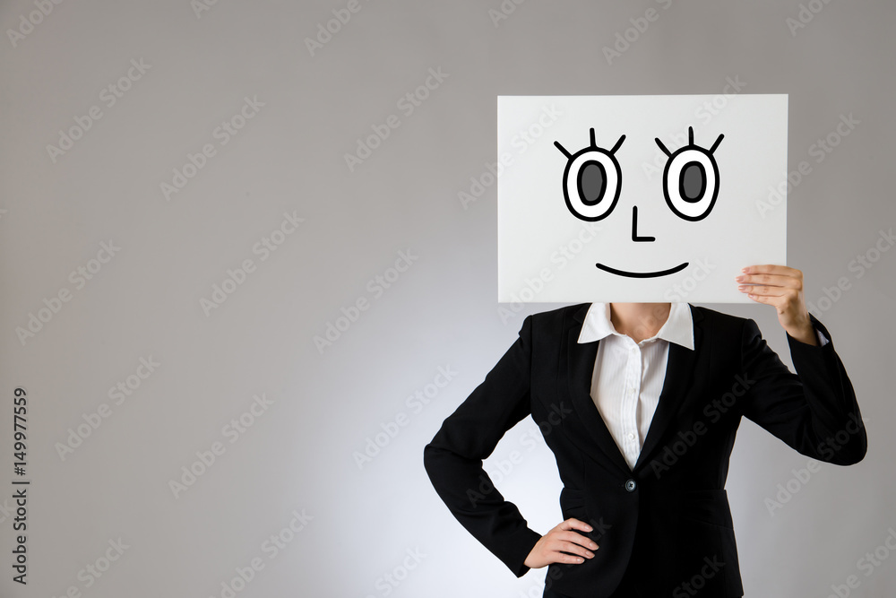 smile boss happy holding a poster Stock Photo | Adobe Stock