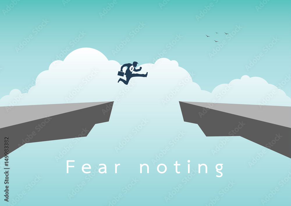 Businessman jumping over chasm vector concept. Symbol of business ...