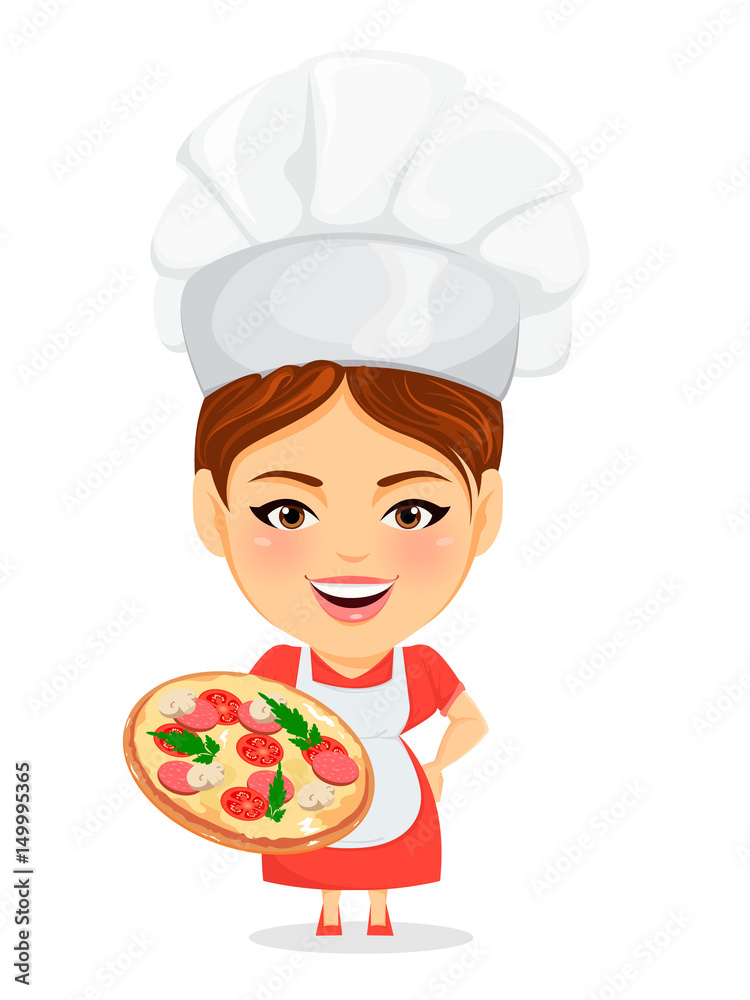 Cook woman, female master chef. Funny cartoon character with big head ...