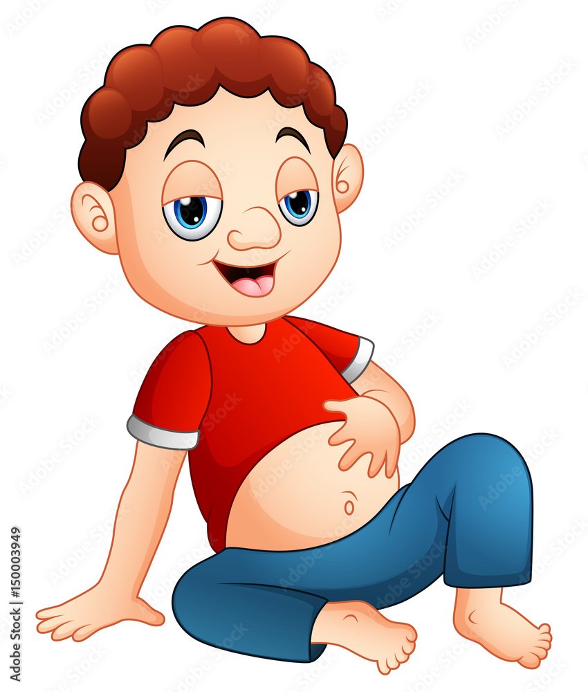 Cartoon boy sitting with a full stomach Stock Vector | Adobe Stock