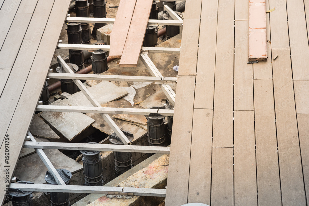 Remodel of timber boardwalk, wooden walkway in Singapore. Slope ...