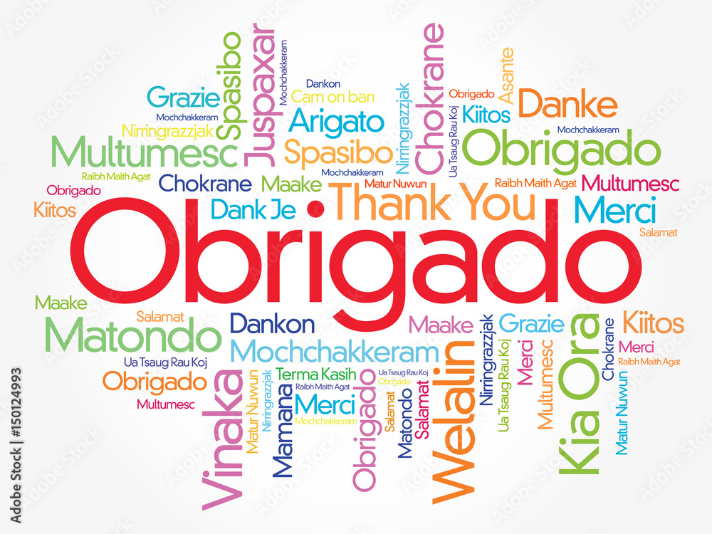 Obrigado (Thank You in Portuguese) Word Cloud background, all languages ...