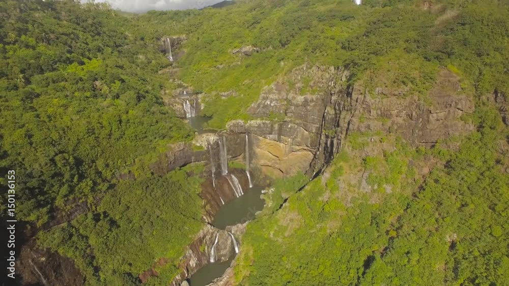 4K UHD Top down aerial video of Tamarin Falls Waterfall (Seven Cascades ...