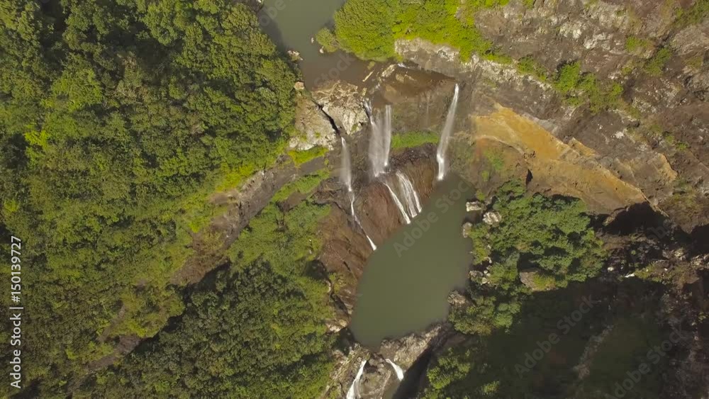 4K UHD Top down aerial video of Tamarin Falls Waterfall (Seven Cascades ...