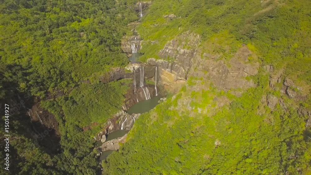 4K UHD Top down aerial video of Tamarin Falls Waterfall (Seven Cascades ...