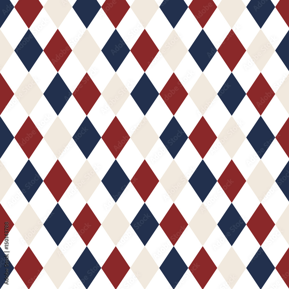 Red, White Blue diamond seamless repeating pattern. Classic diamond ...