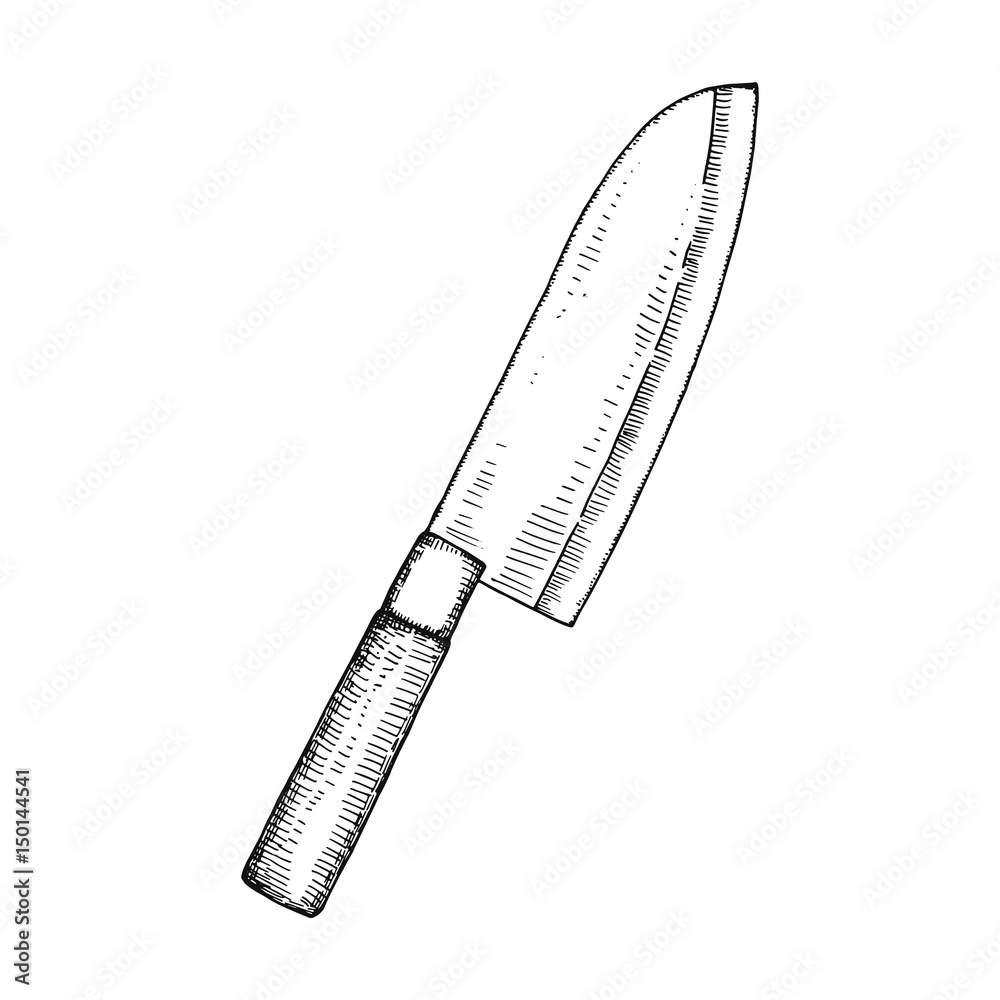 Knife big kitchen vector hand drawing Stock Vector | Adobe Stock
