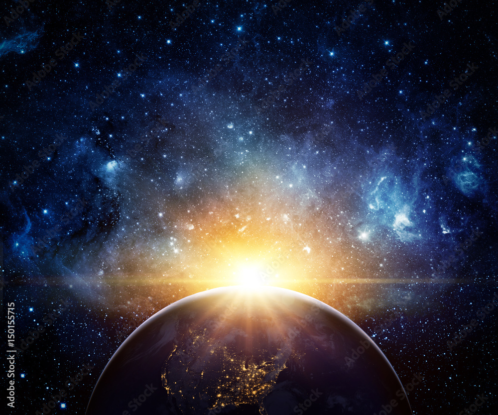 Earth and galaxy. Elements of this image furnished by NASA. Stock Photo ...