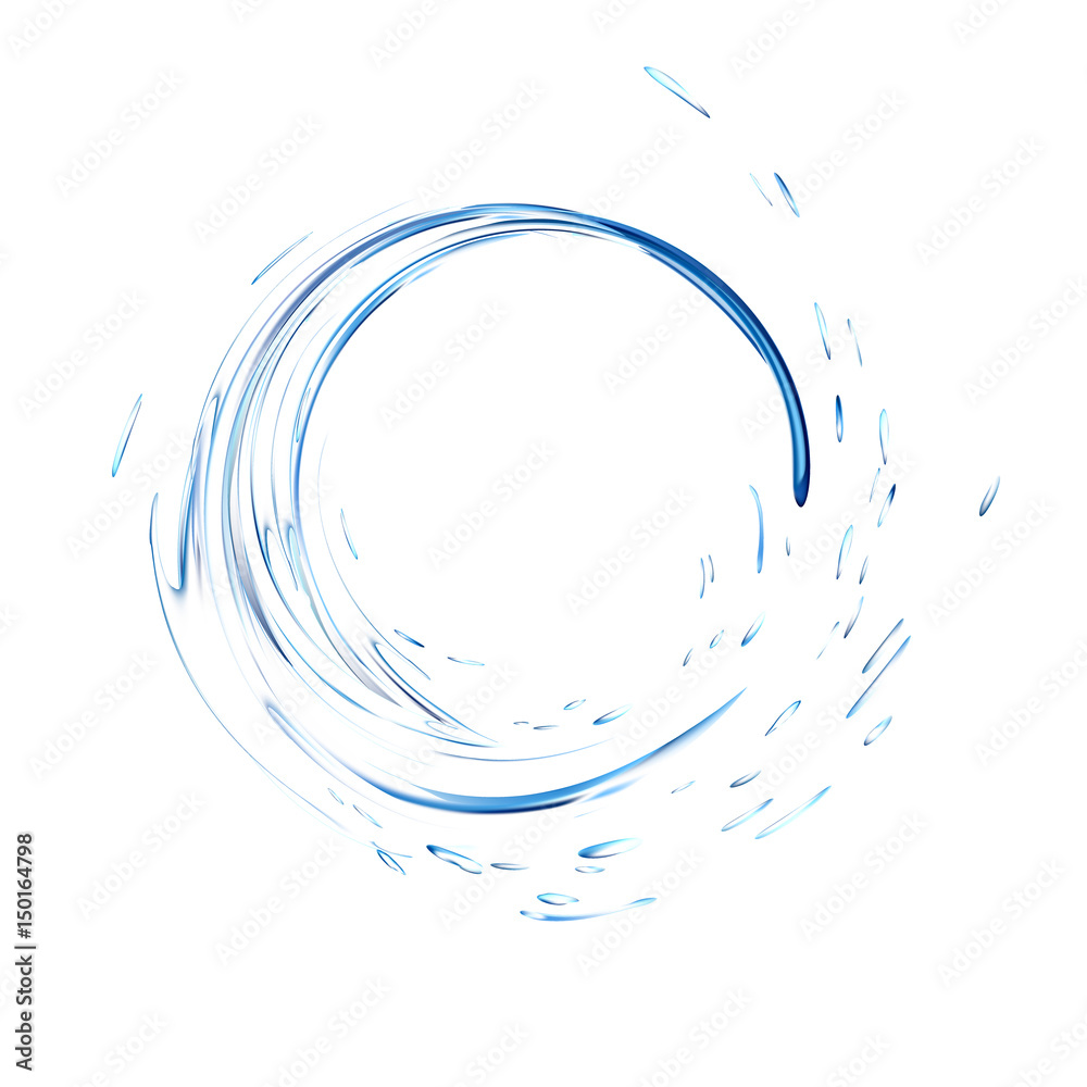 Water splash ring with drops isolated on white background. blue ...