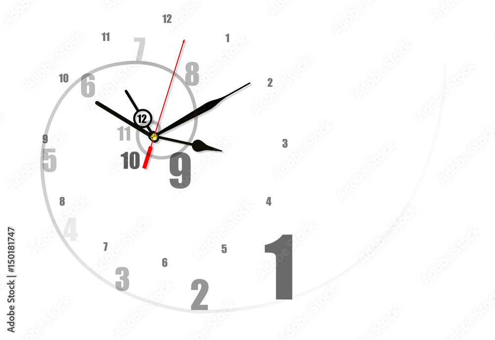 clock with many hands and numbers on white background, time management ...