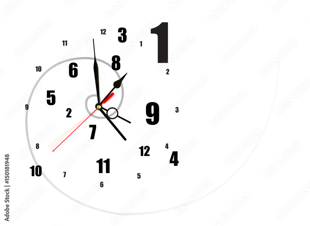clock with many hands and numbers on white background, time management ...