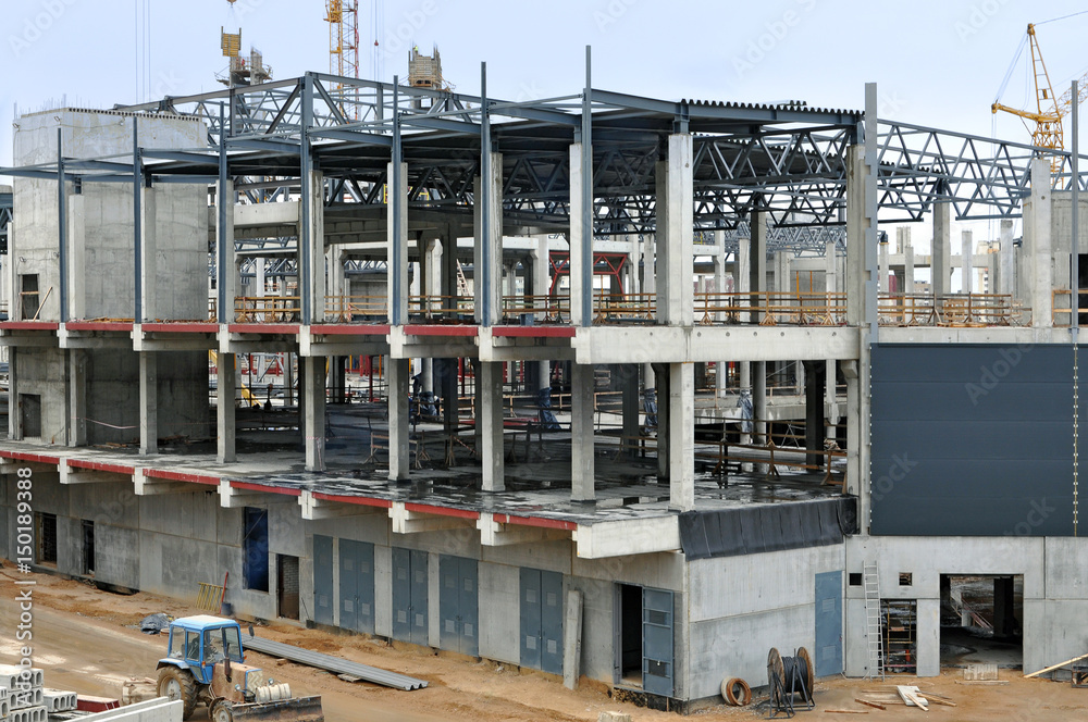 The process of building a monolithic concrete frame building. Stock ...