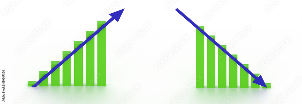 Rising and falling chart with arrow Stock Illustration | Adobe Stock