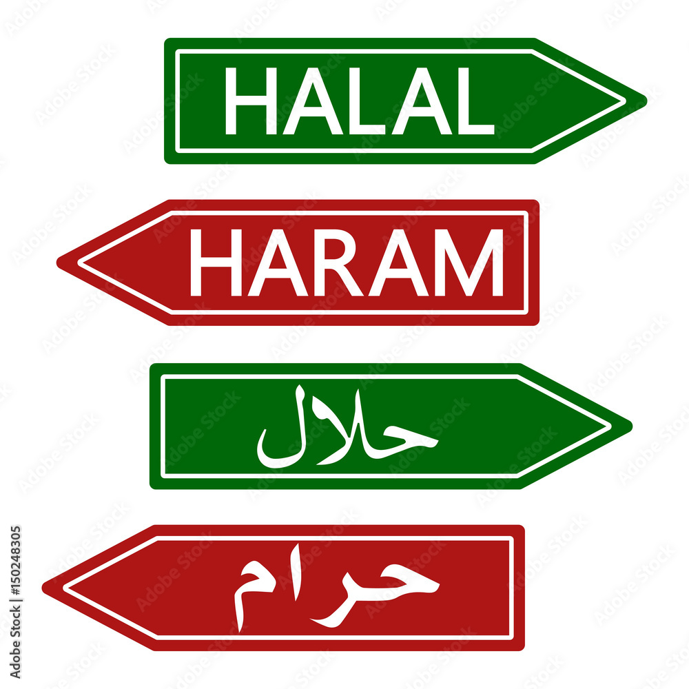 Halal And Haram Road Sign Muslim Banner Vector Prohibited And halal-and-haram-road-sign-muslim-banner-vector-prohibited-and