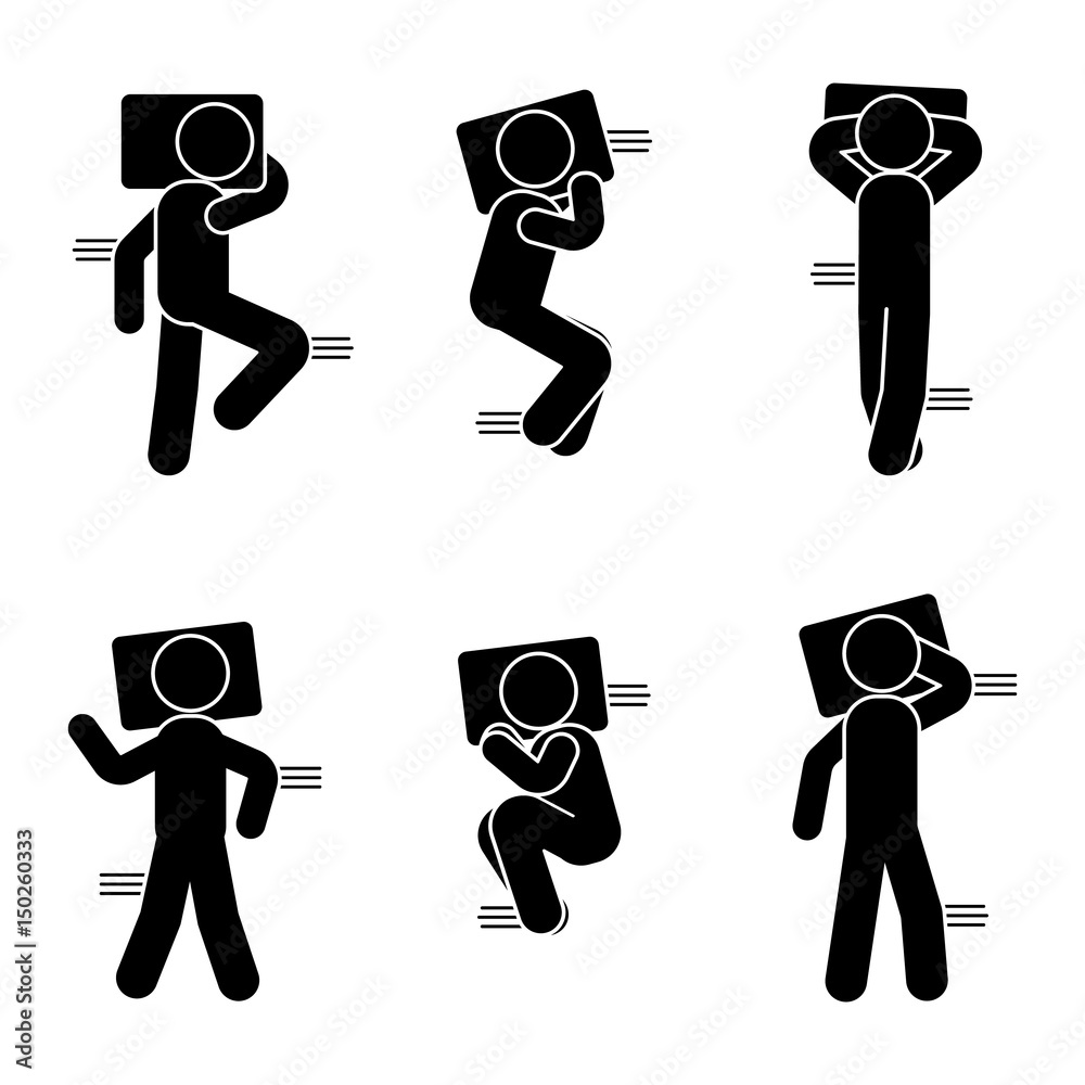 Stick figure different sleeping position set. Vector illustration of ...