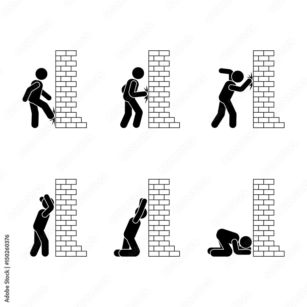 Stress pressure man stick figure poses. Hitting, beating, angry ...