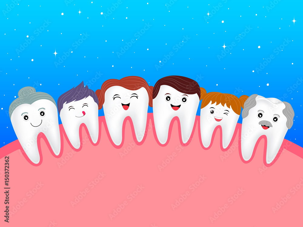 Happy cute cartoon tooth. Happy family teeth, illustration. Stock ...