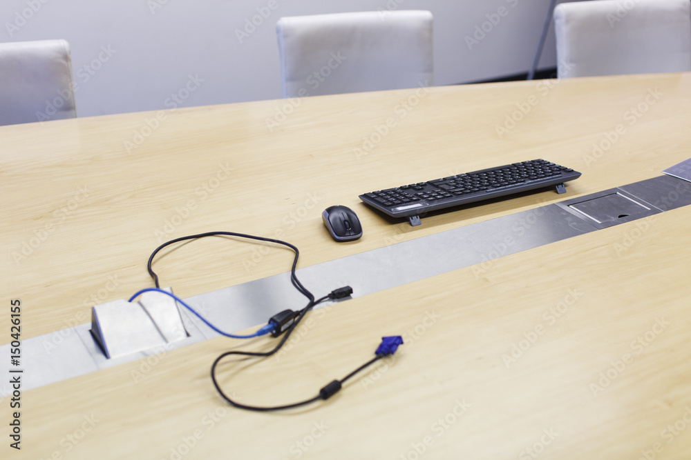 meeting room with keyboard and mouse and cables Stock Photo | Adobe Stock