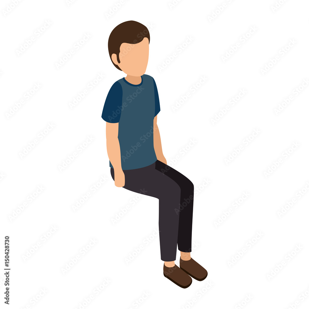 young man avatar character sitting isometric vector illustration design ...