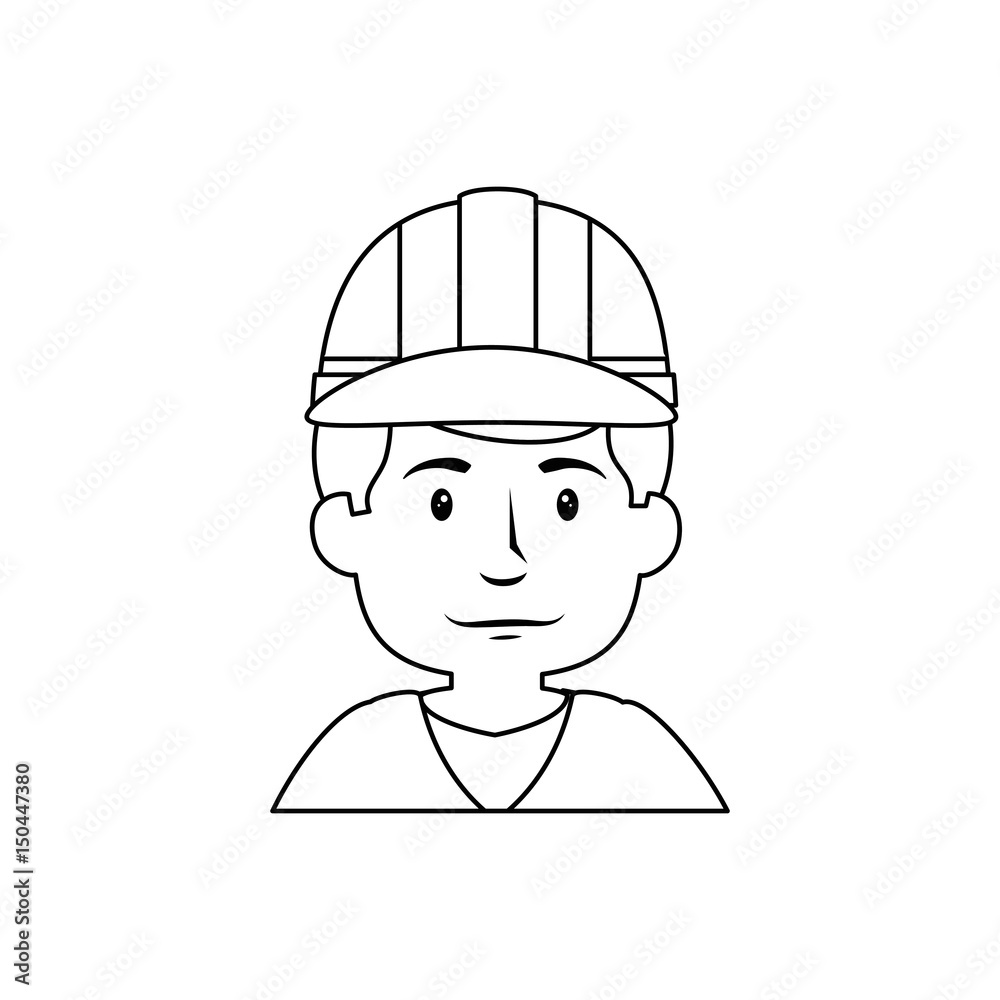 construction worker with safety helmet, cartoon icon over white ...
