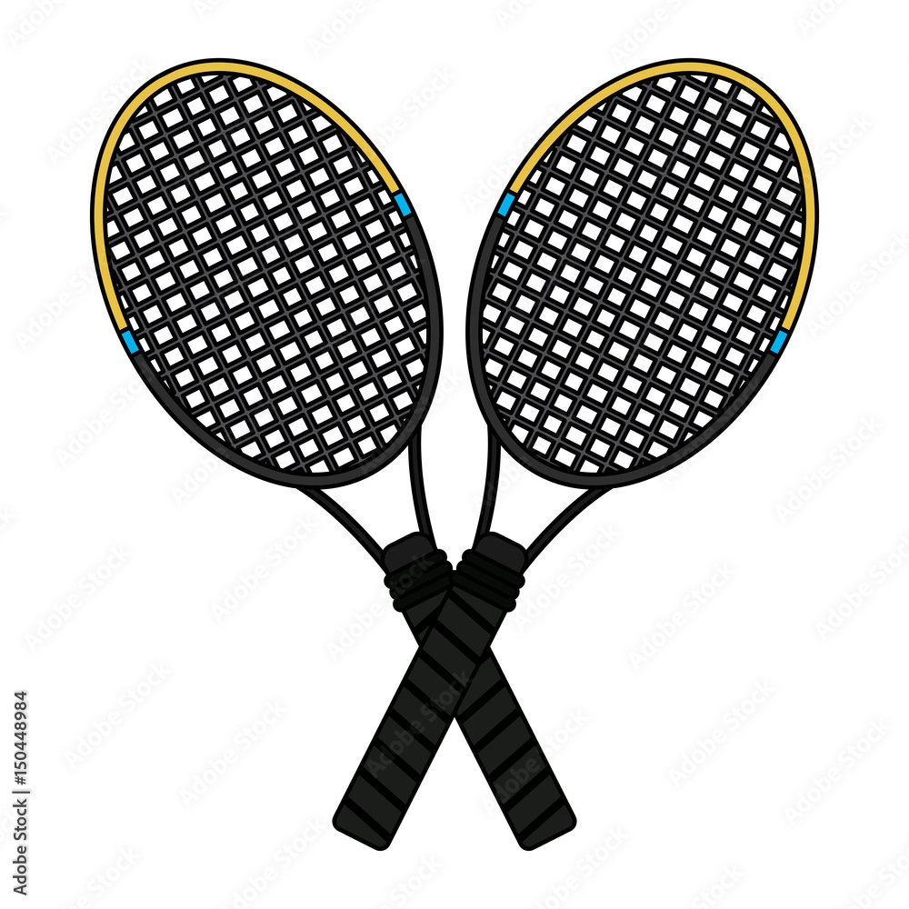 colorful image cartoon two tennis racquets cross vector illustration ...